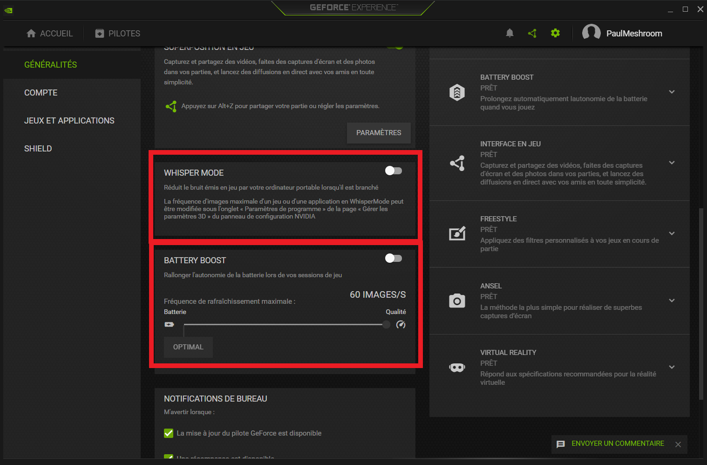 TopSolid'Faq - Switch off Battery boost / Whisper mode (Geforce Experience)